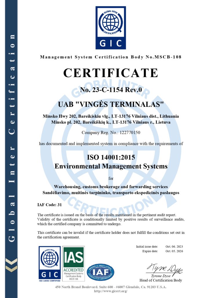 Vinges Terminalas | Intermodalinis transportas